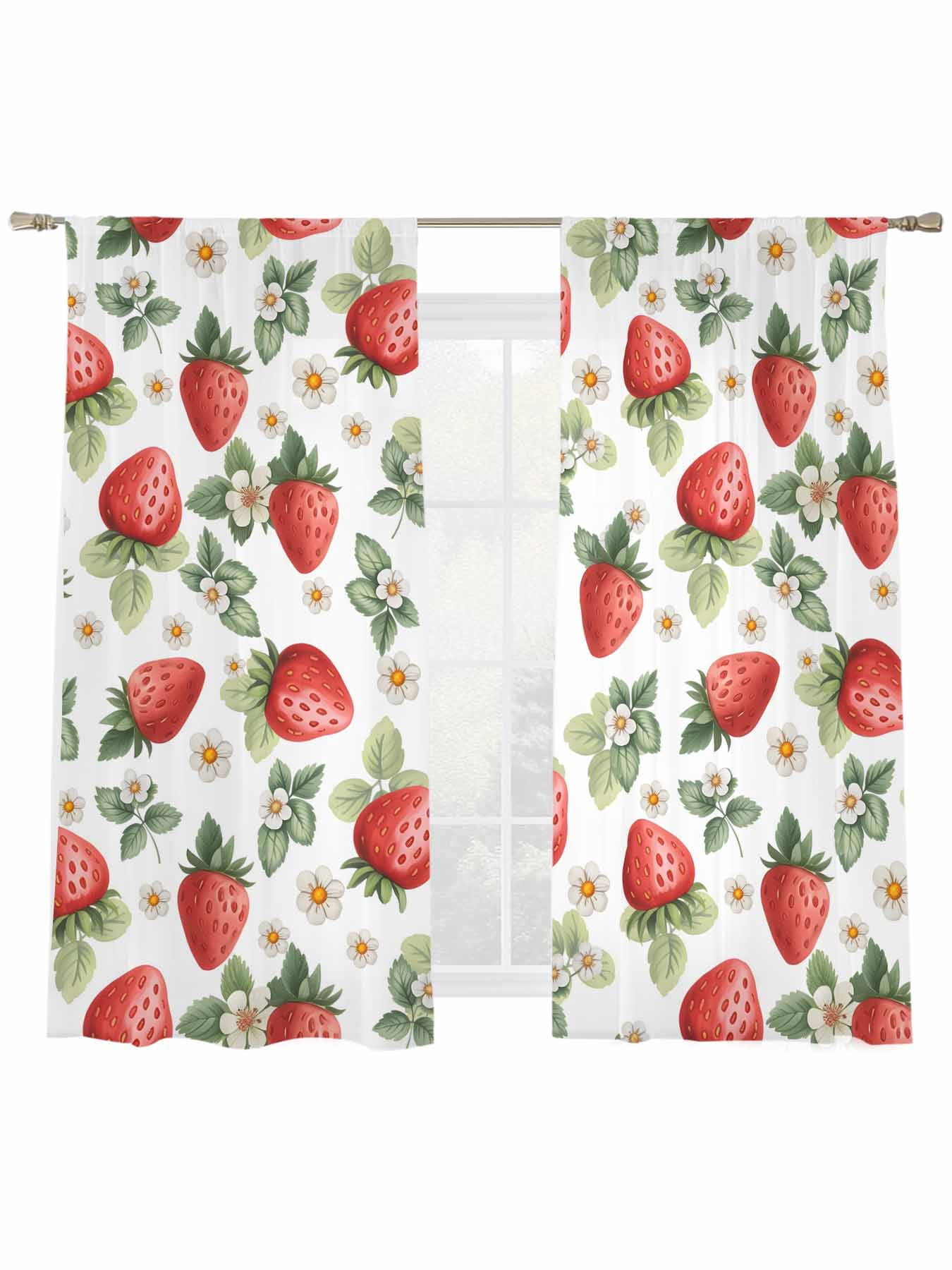 Summer Fruits Sheer Curtains 2 Panels Set Watercolors Strawberries ...
