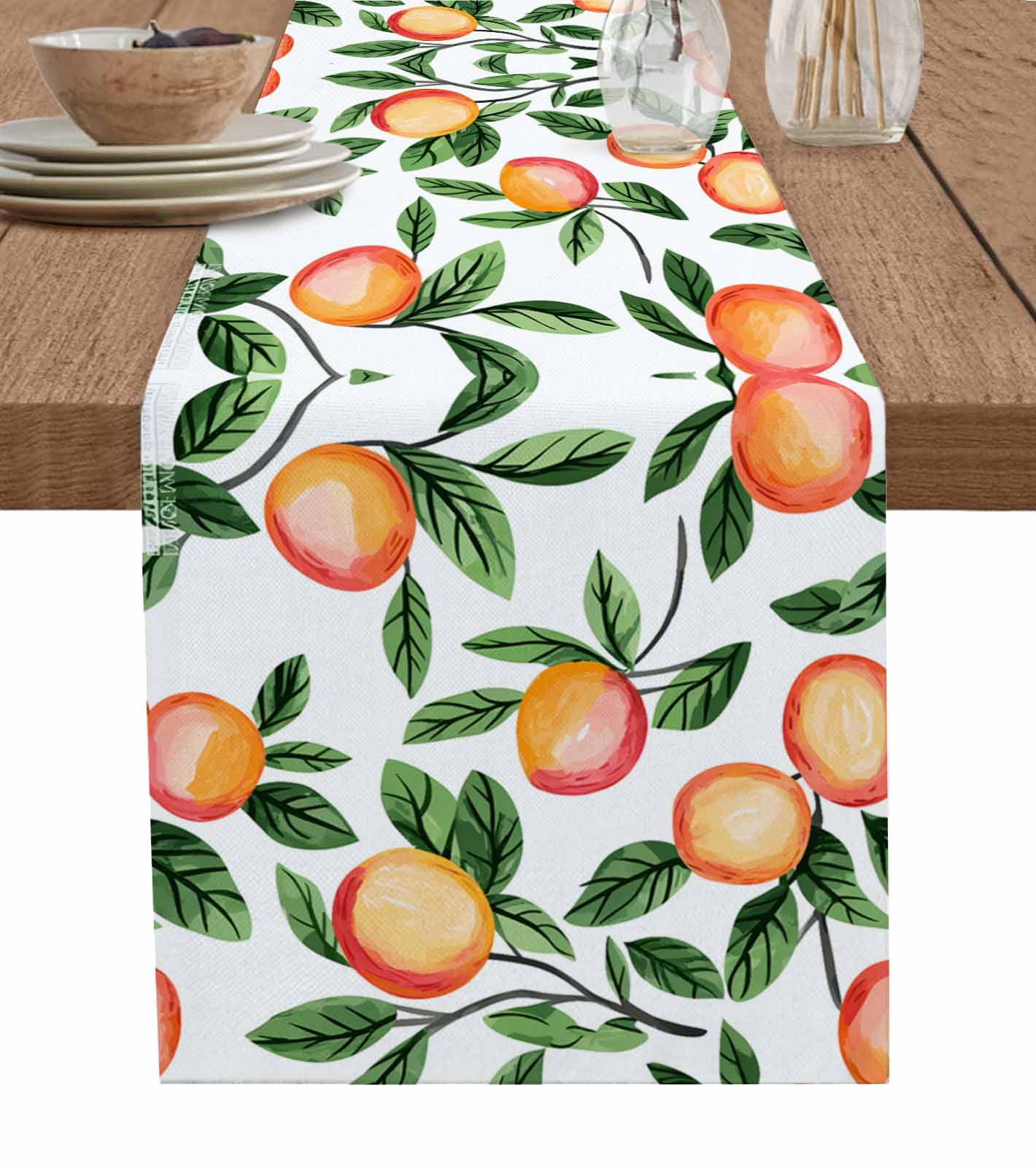 Summer Fruits Table Runner 72 Inches, Spring Orange Peach Green ...