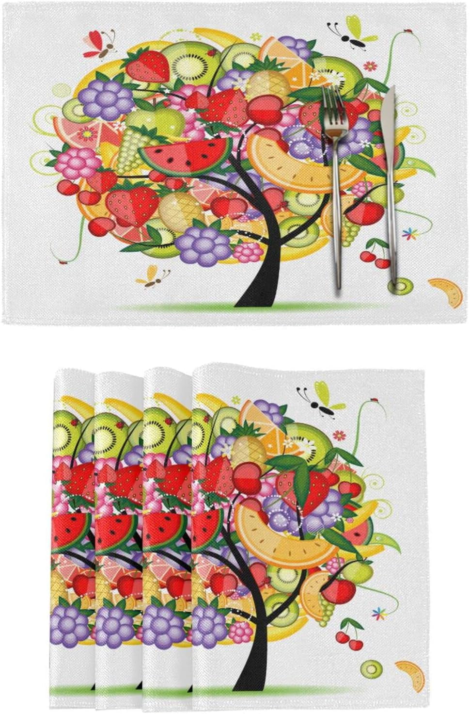 Summer Fruits Tree Colorful Placemats Set of 6 Spring Cartoon Place ...