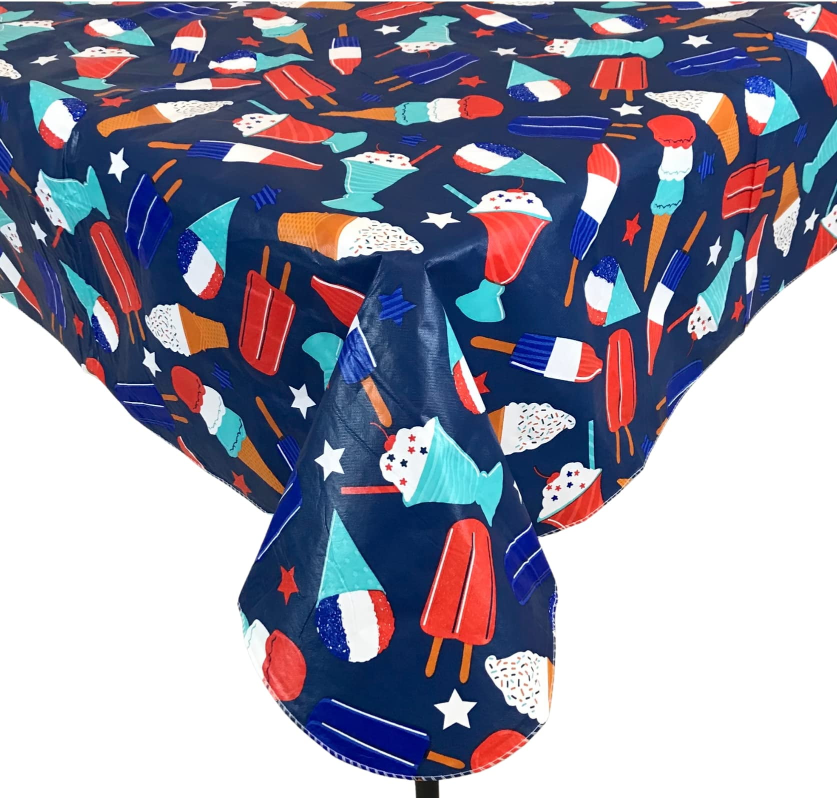 Summer Fun Americana Patriotic Vinyl Tablecloth with Flannel Backing ...