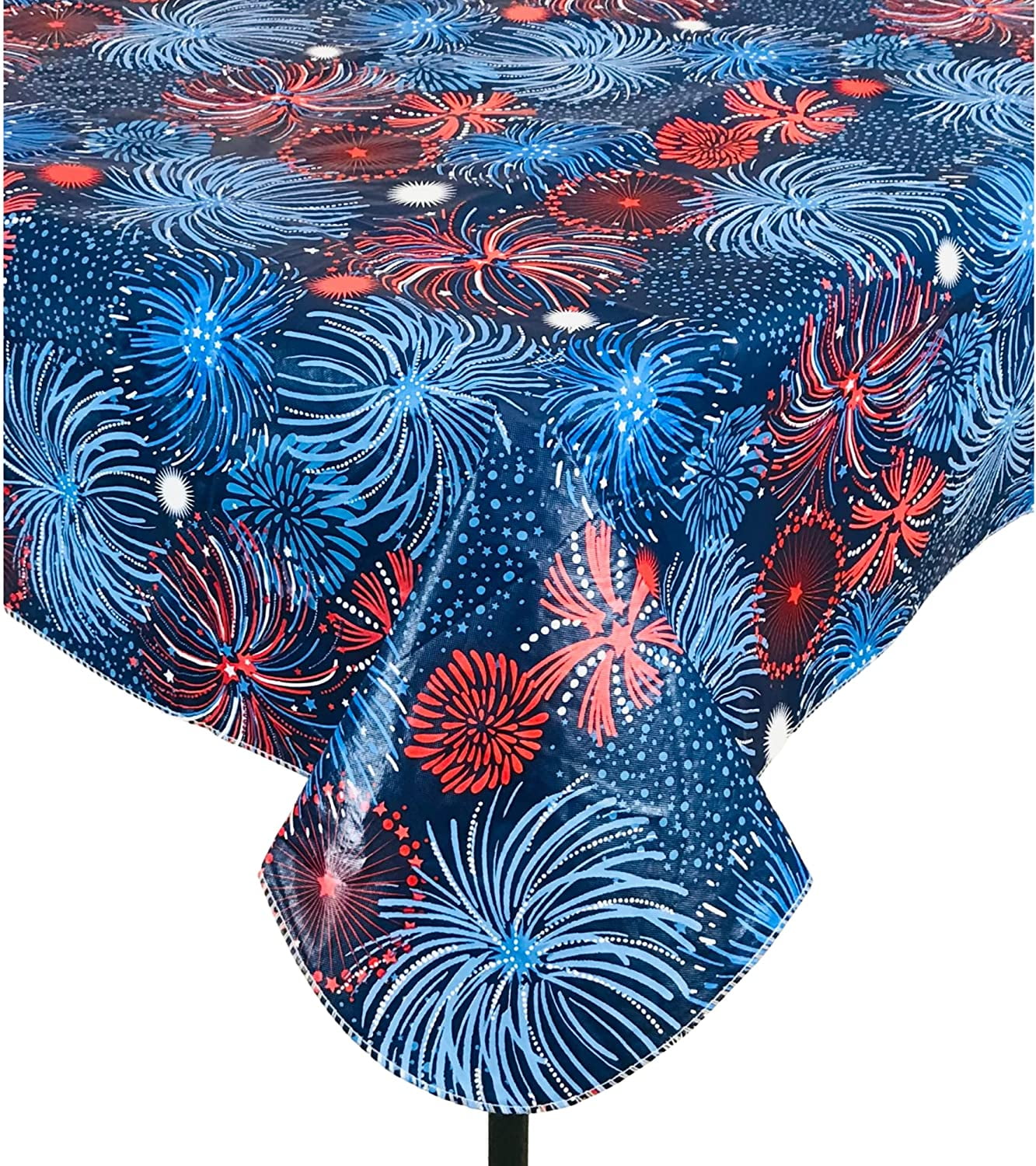 Summer Fun Americana Vinyl Fireworks Tablecloth with Flannel Backing ...