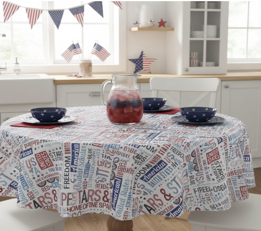 Summer Fun Americana Vinyl Tablecloth with Flannel Backing: USA Red ...