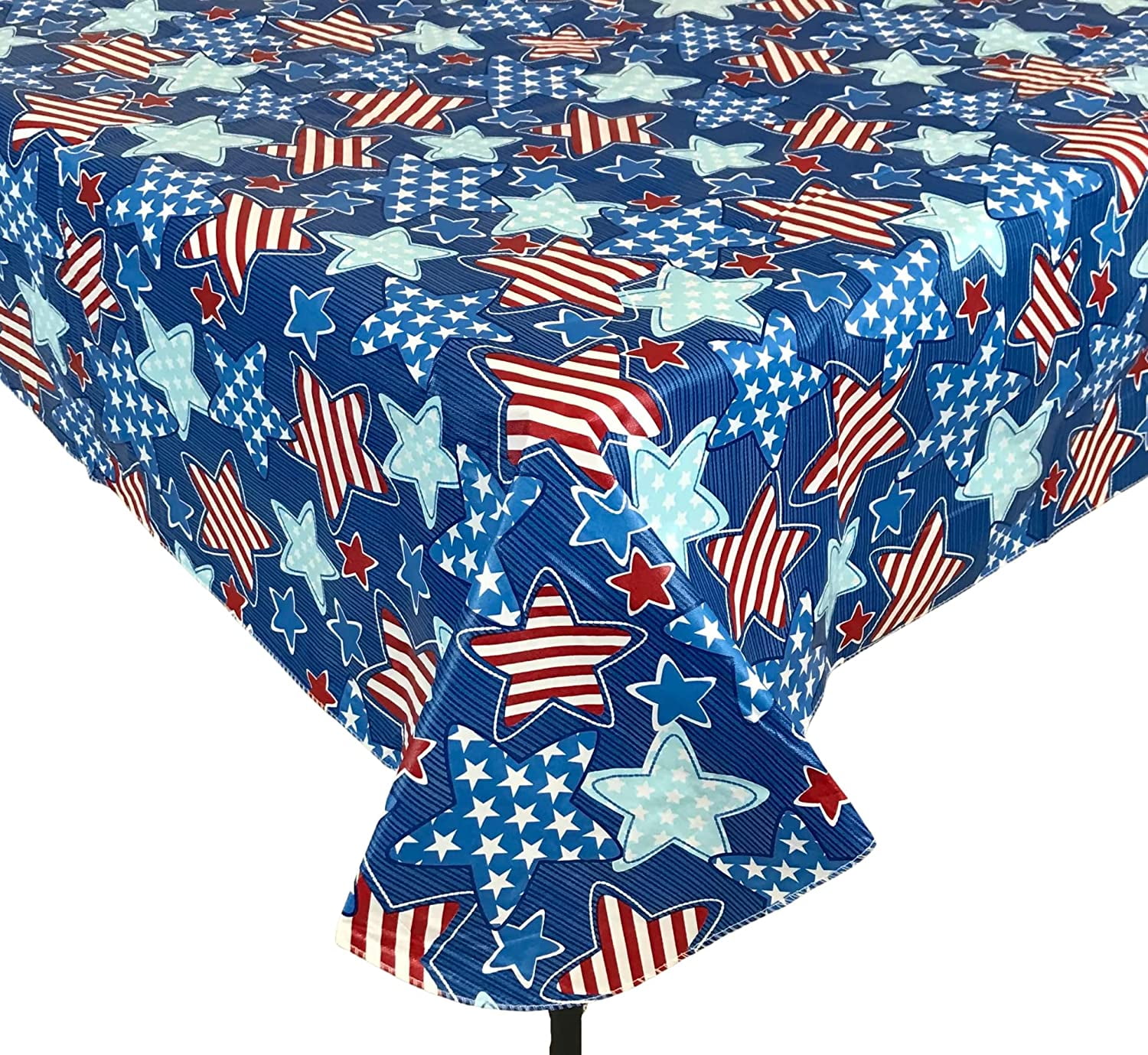 Summer Fun Americana Vinyl Tablecloth with Flannel Backing: USA Red ...