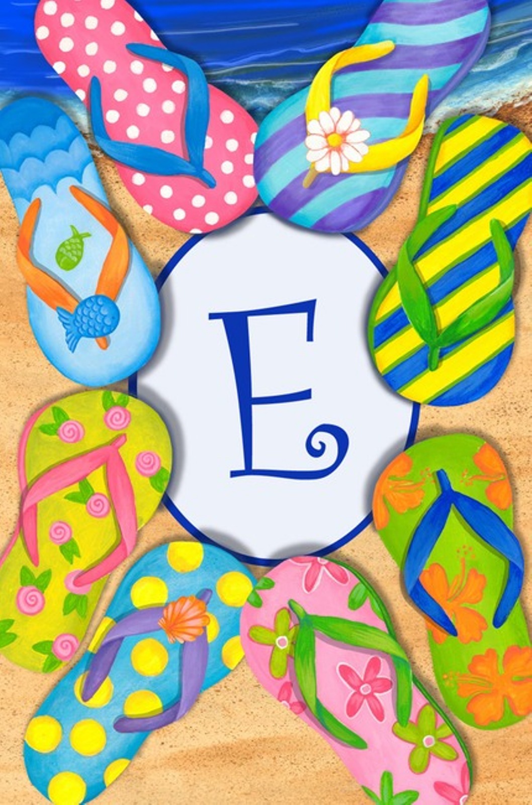 Summer Fun Flip Flops Double Sided Monogram E Garden Flag - Walmart.com