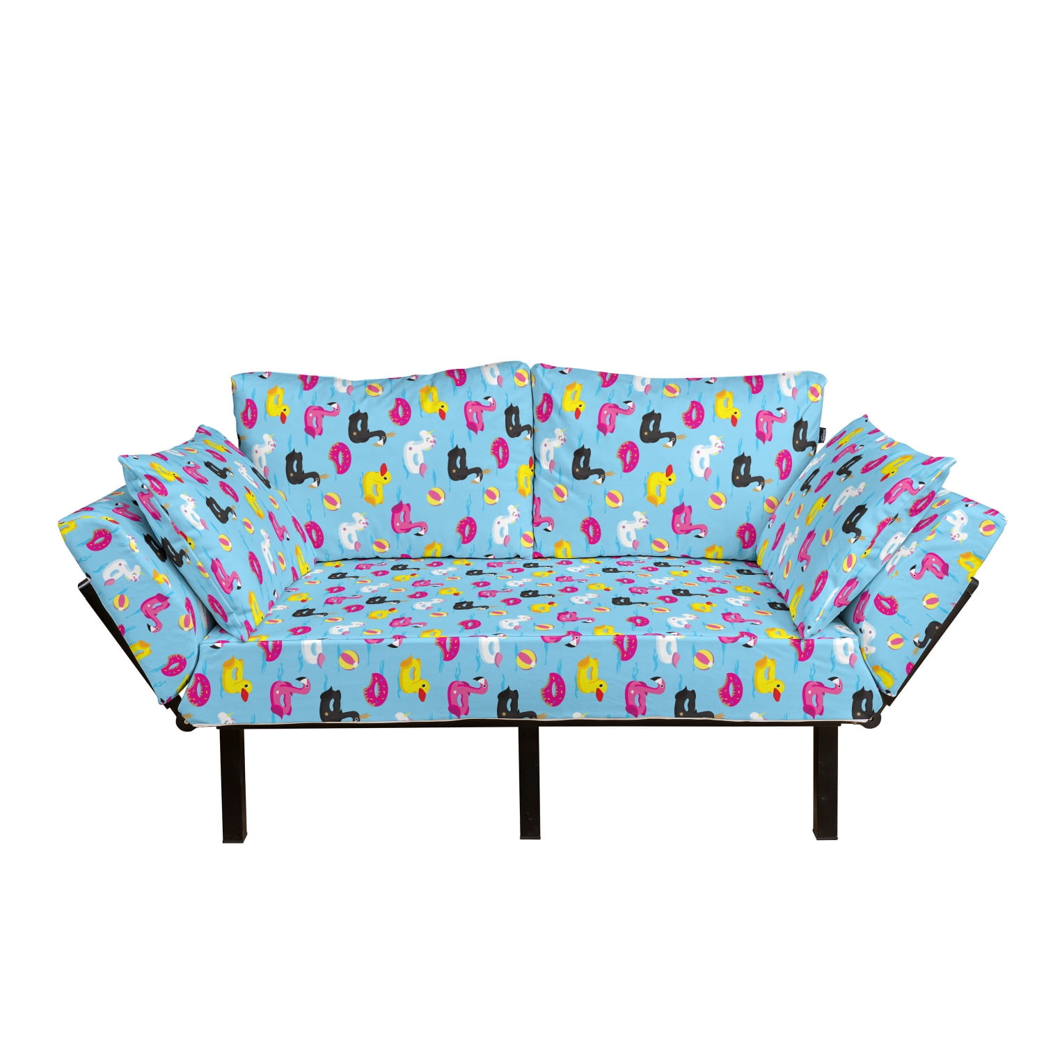 Summer Futon Couch, Floating Pool Toys Pattern with Balls Holiday Fun ...