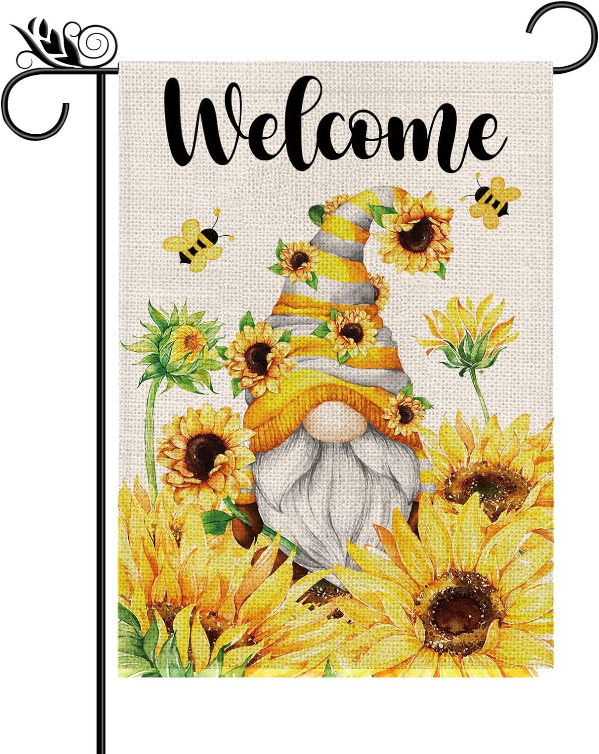 Summer Garden Flag Gnome Sunflowers Bee Vertical Double Sided Yard ...