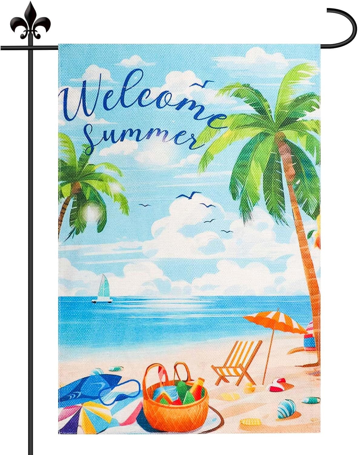 Summer Garden Flag, Welcome Summer Yard Flag Double Sided Beach Coconut ...
