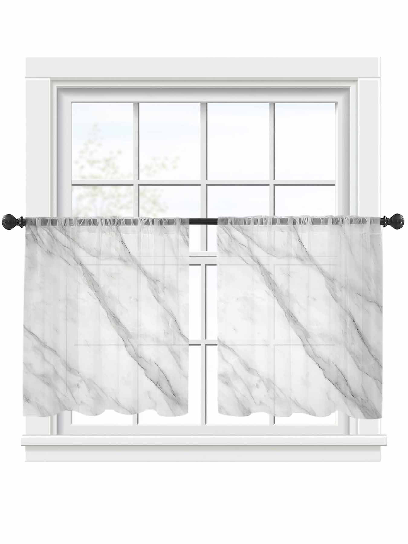 Summer Gary Marble Sheer Curtains 54 Inch Long 2 Panels, Modern Simple ...