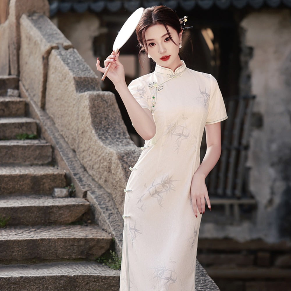 Summer Gentle Elegant Improved Cheongsam Performance Dress Chinese ...