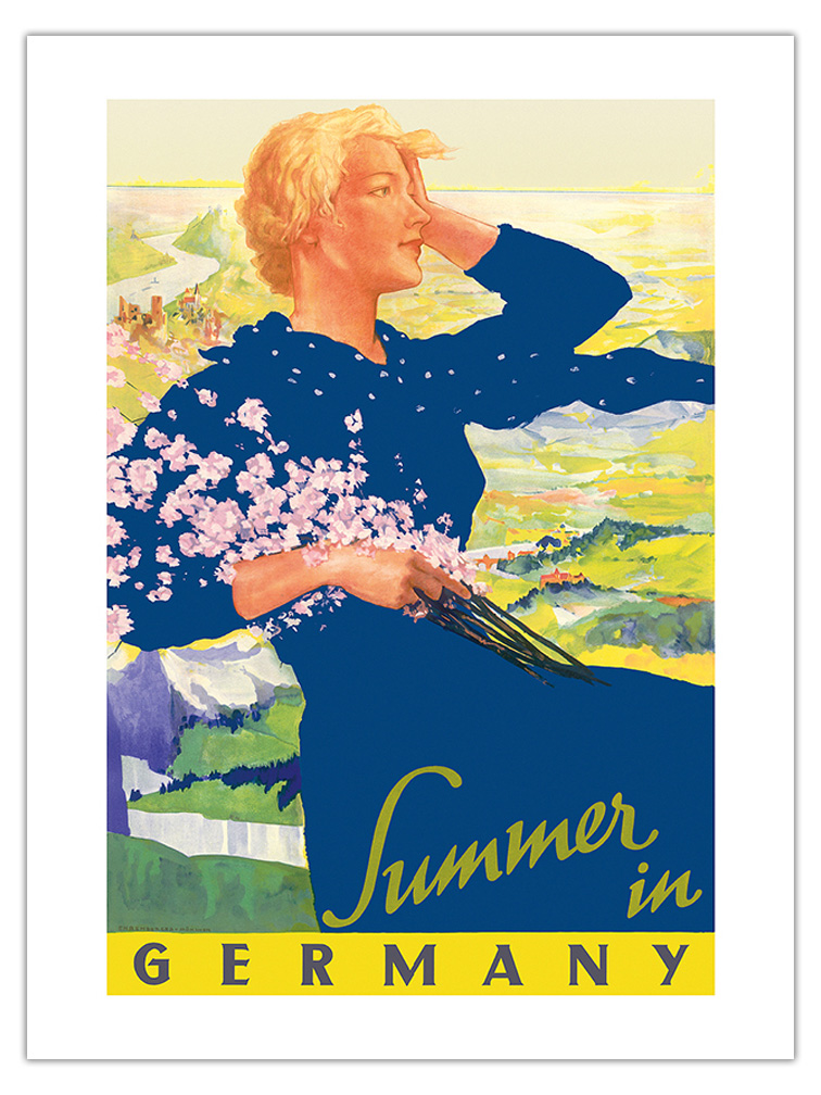 Summer in Germany - Woman with Wildflowers Bouquet - Vintage Railroad ...