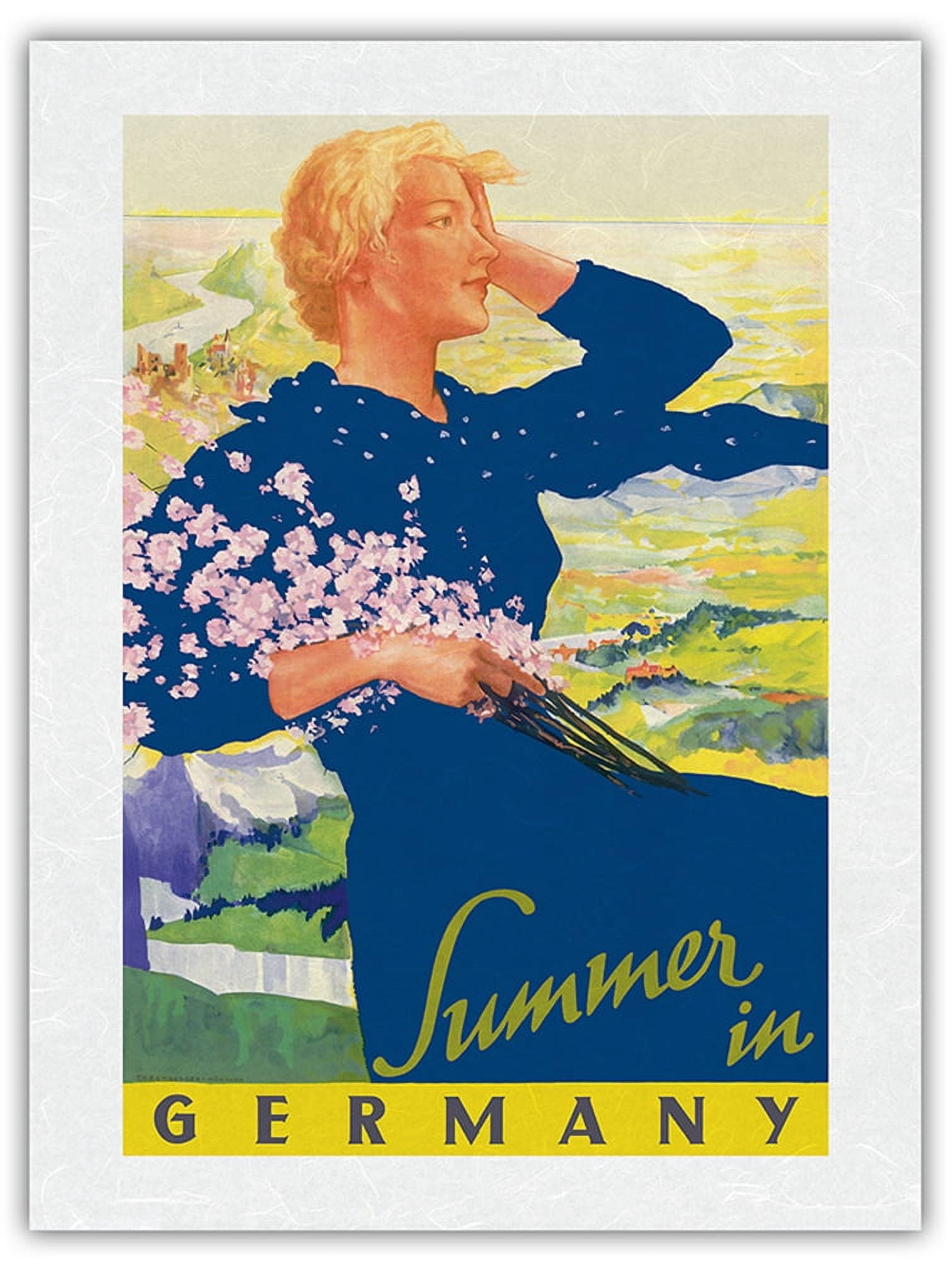 Summer in Germany - Woman with Wildflowers Bouquet - Vintage Railroad ...