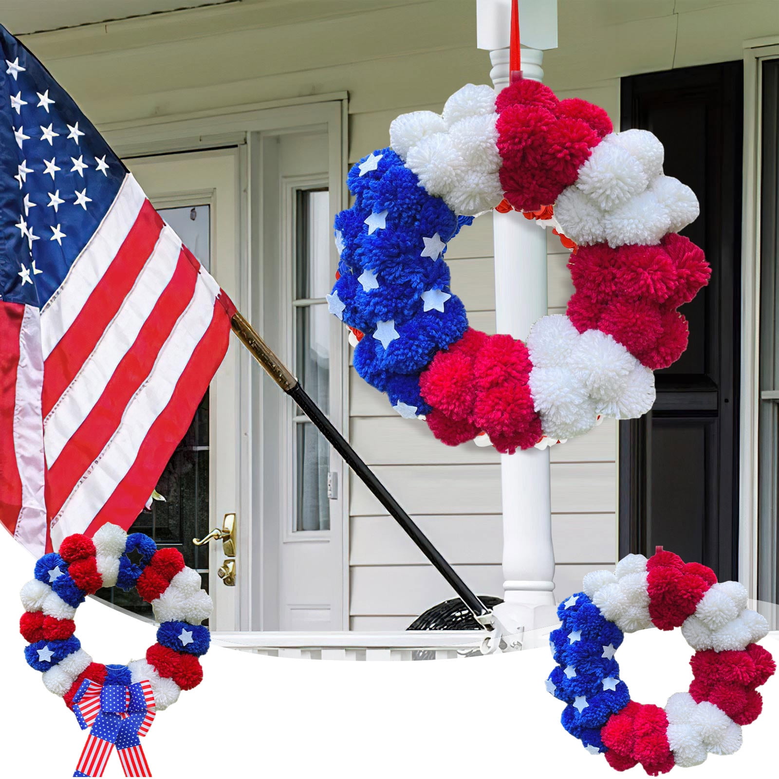 Summer Gift, 4th of July Wreaths for Front Door 11.8inch Red White Blue ...