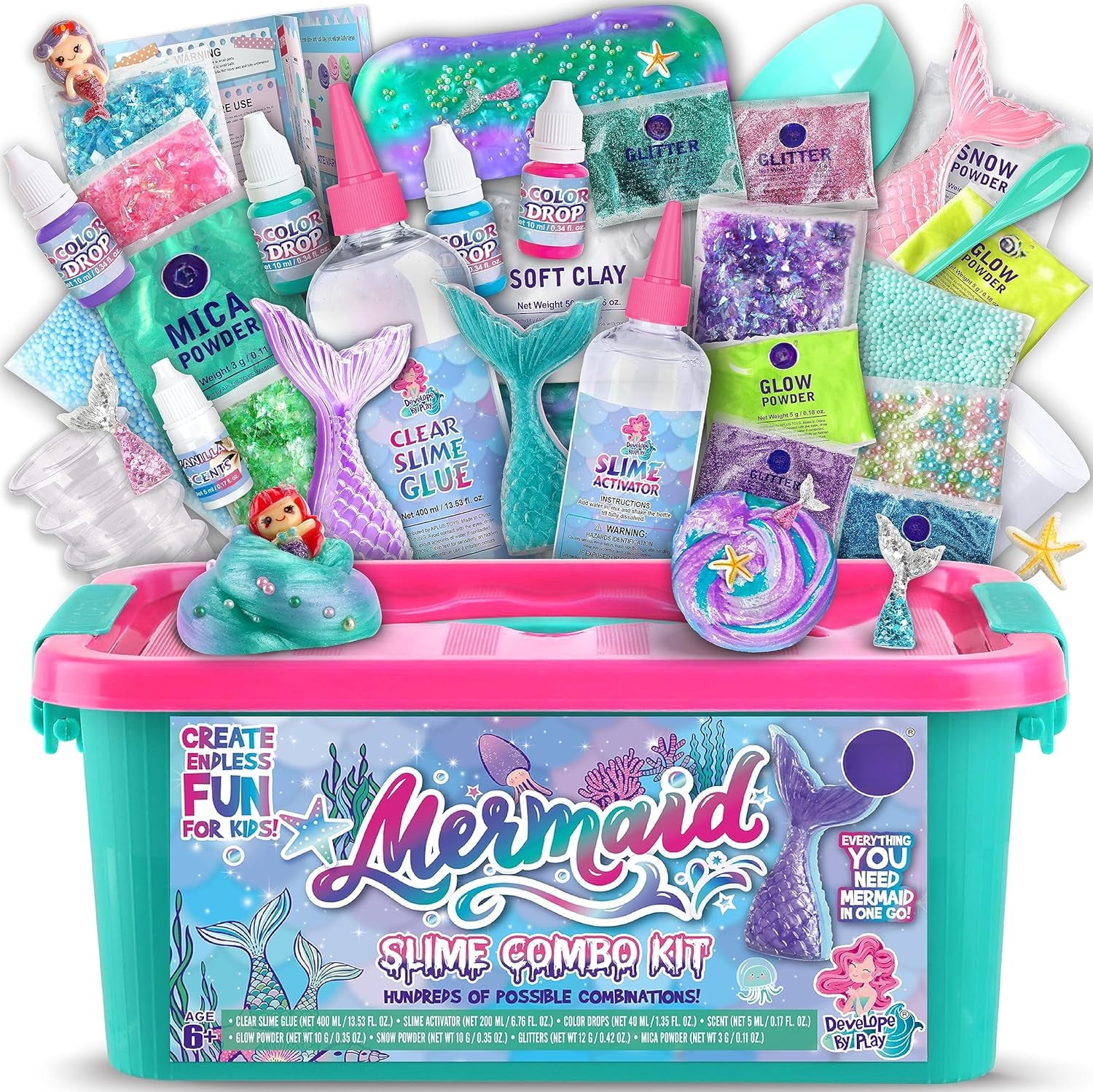 Summer Gift Mermaid Slime Kit for Girls, Shimmer Slime Making Kit for ...