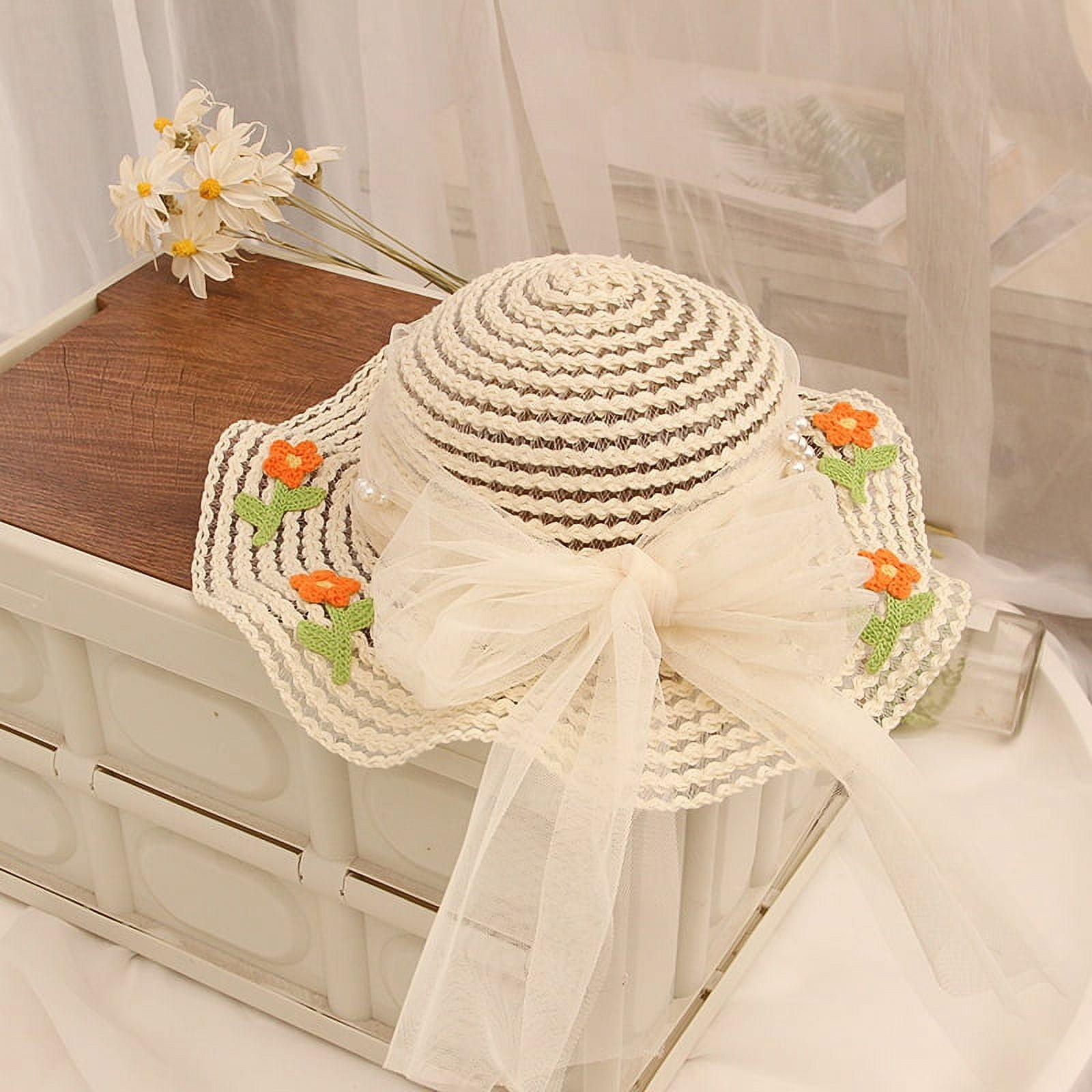 Summer Girls Dome Hat Sweet Flowers Decoration Girls Straw Hat Simple ...