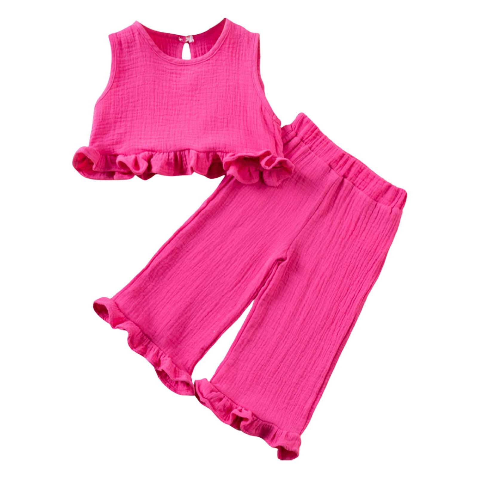 Toddler Summer Girls' Outfits Sleeveless Lace Straight Leg Pants Set ...