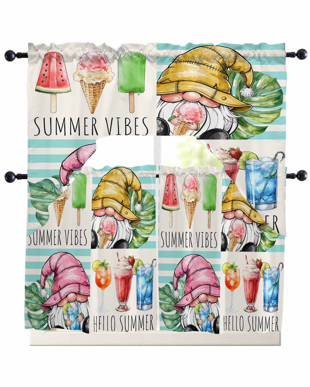 Summer Gnomes Kitchen Curtains Swag Valance and Tier Curtains Set 36 ...