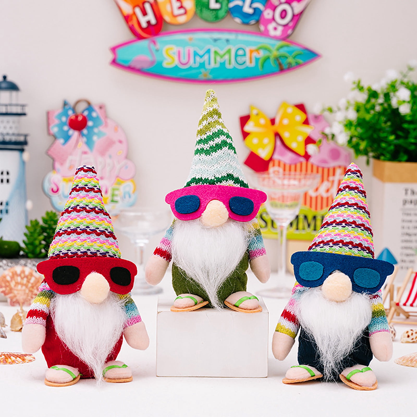 Summer Gnomes Plush Wearing Sunglasses and Flip Flops, Beach Gnomes ...