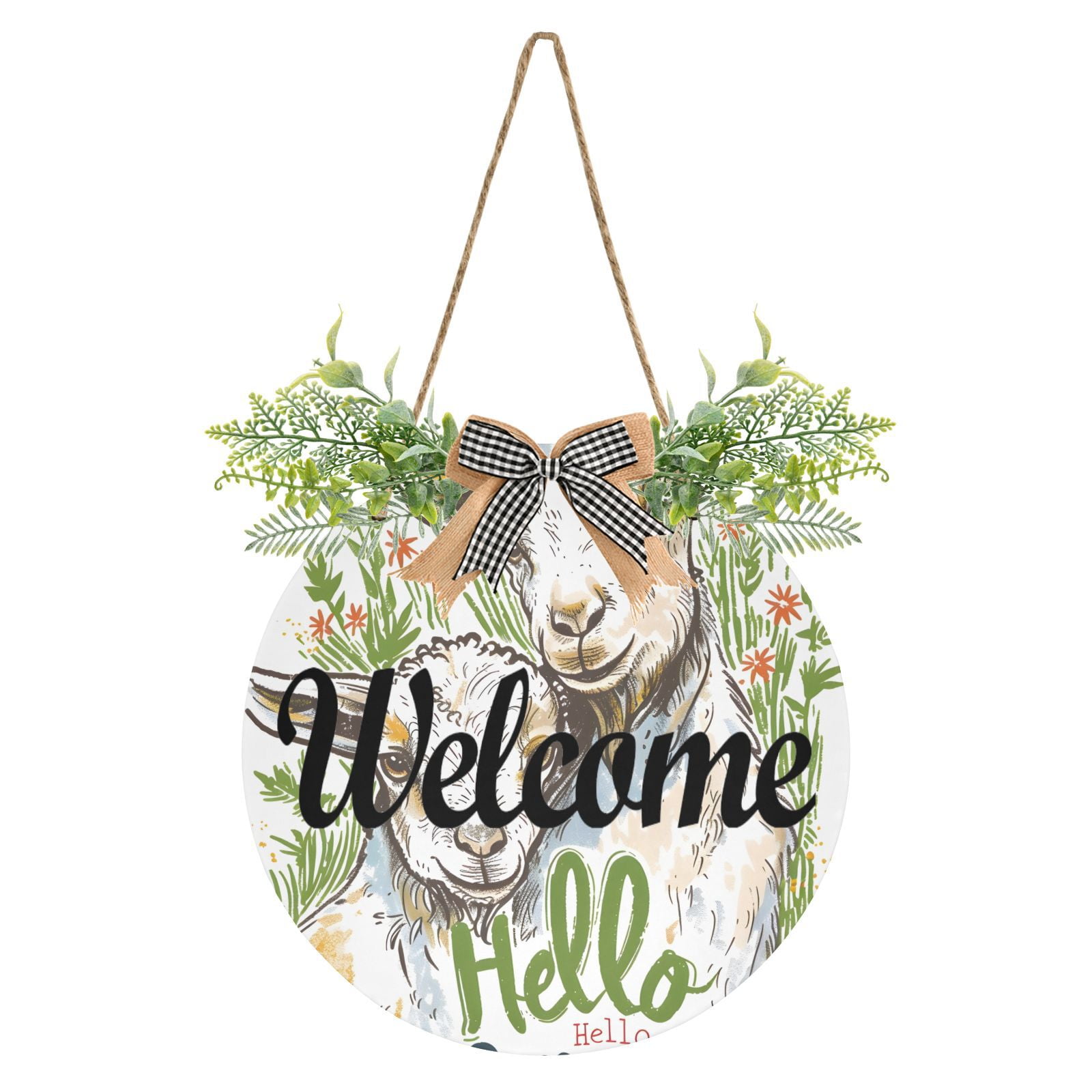 Summer Goats Sheeps Welcome Sign for Front Door Wreath Door Sign for ...