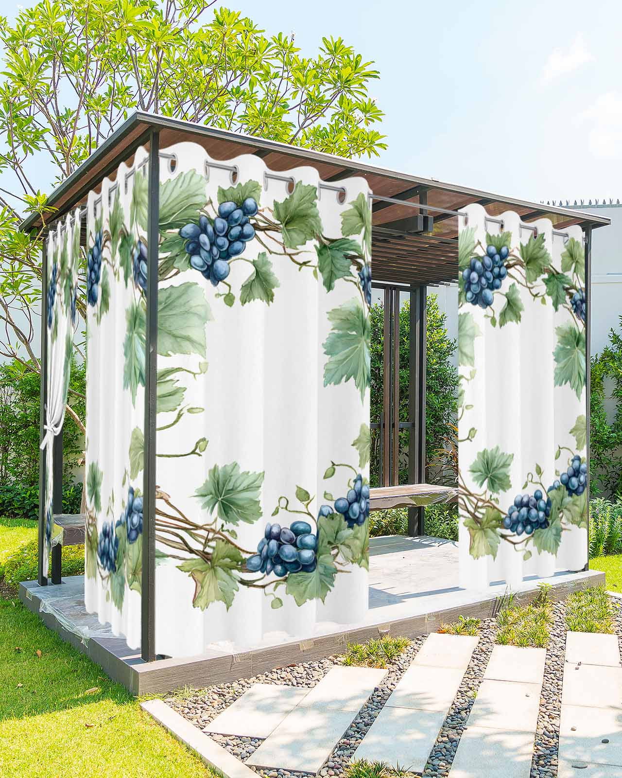 Summer Grape Wreath Outdoor Curtains for Patio, Country Watercolor ...
