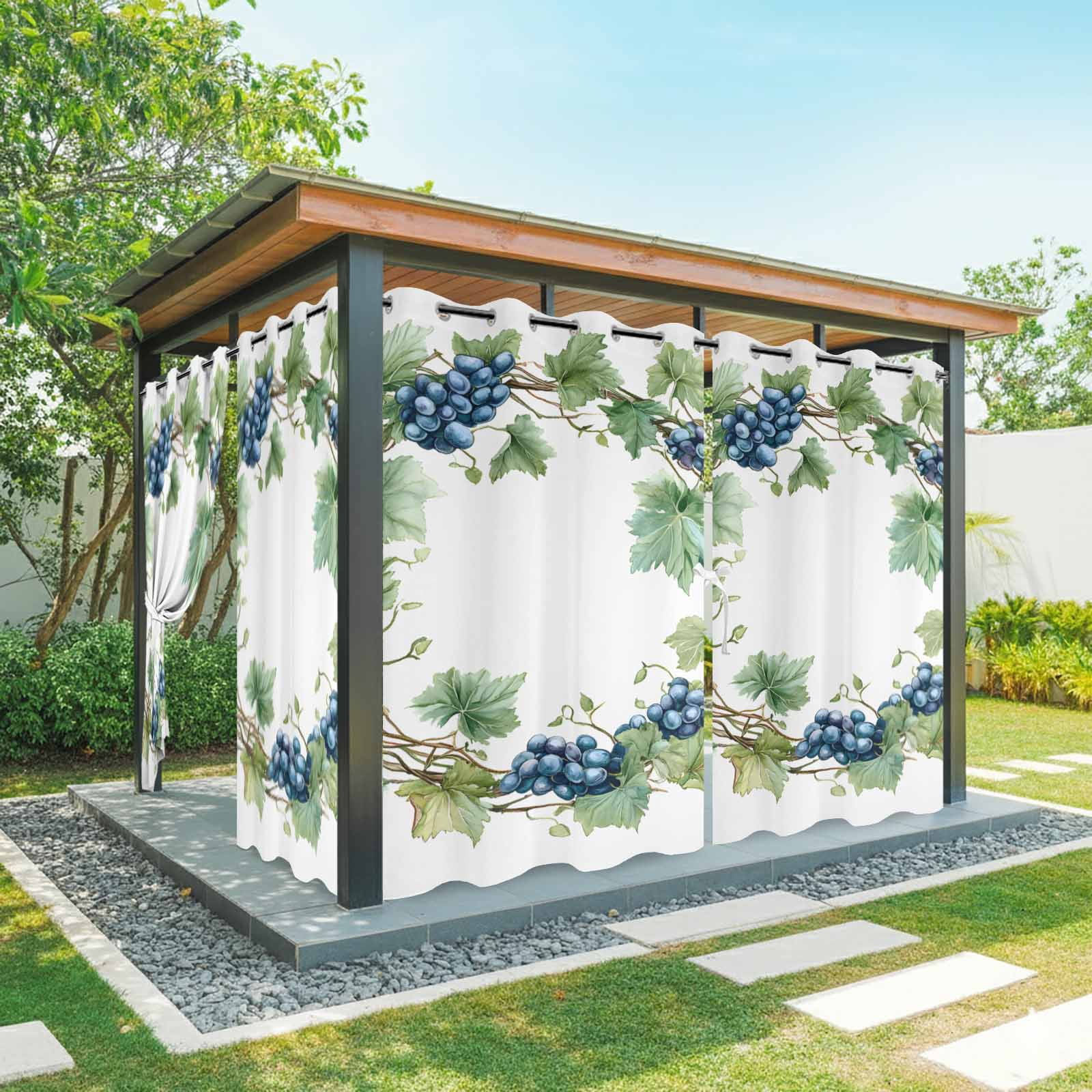 Summer Grape Wreath Outdoor Curtains for Patio Waterproof, Country ...
