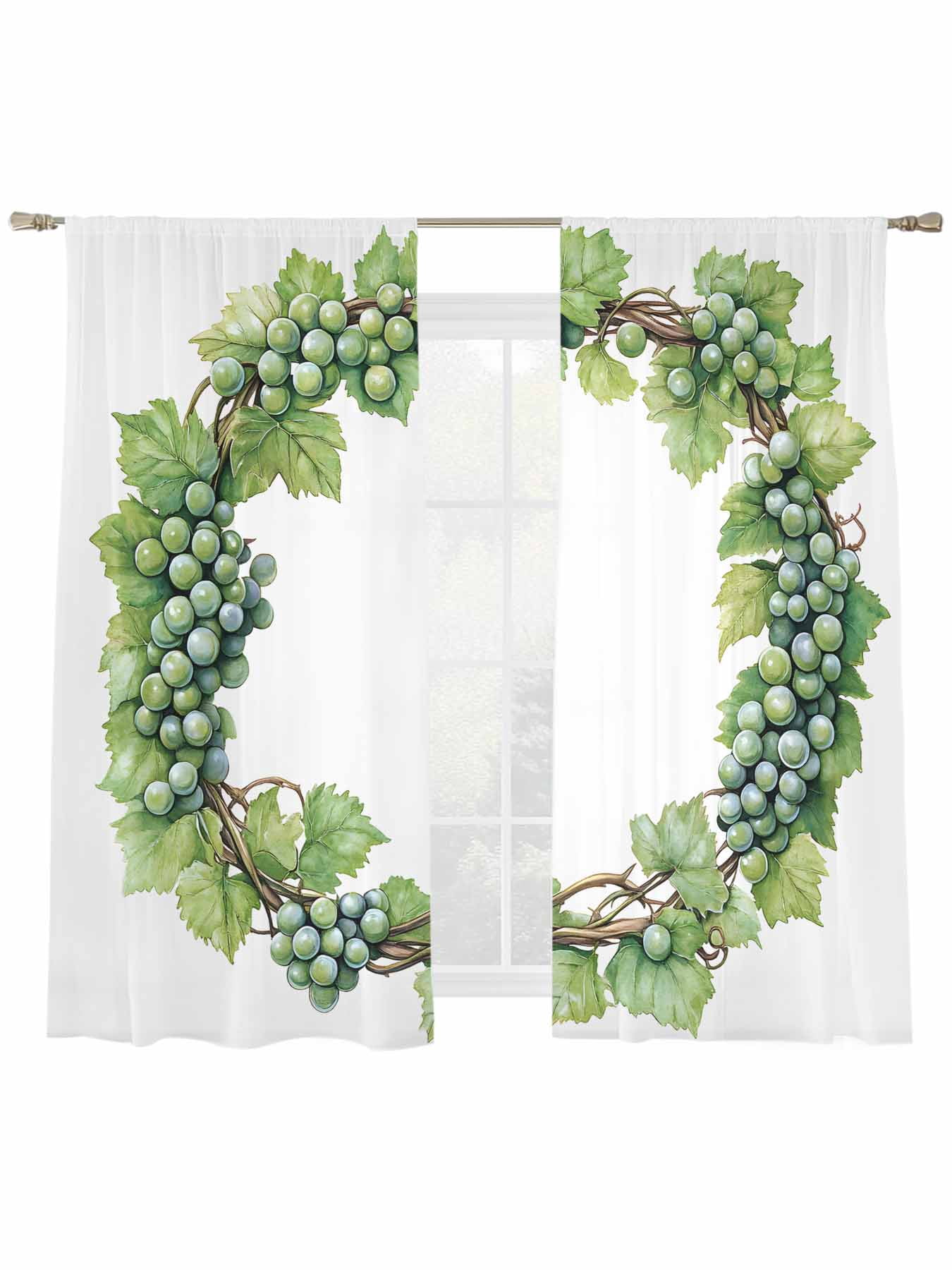 Summer Grape Wreath Sheer Curtains 2 Panels Set Country Watercolor ...