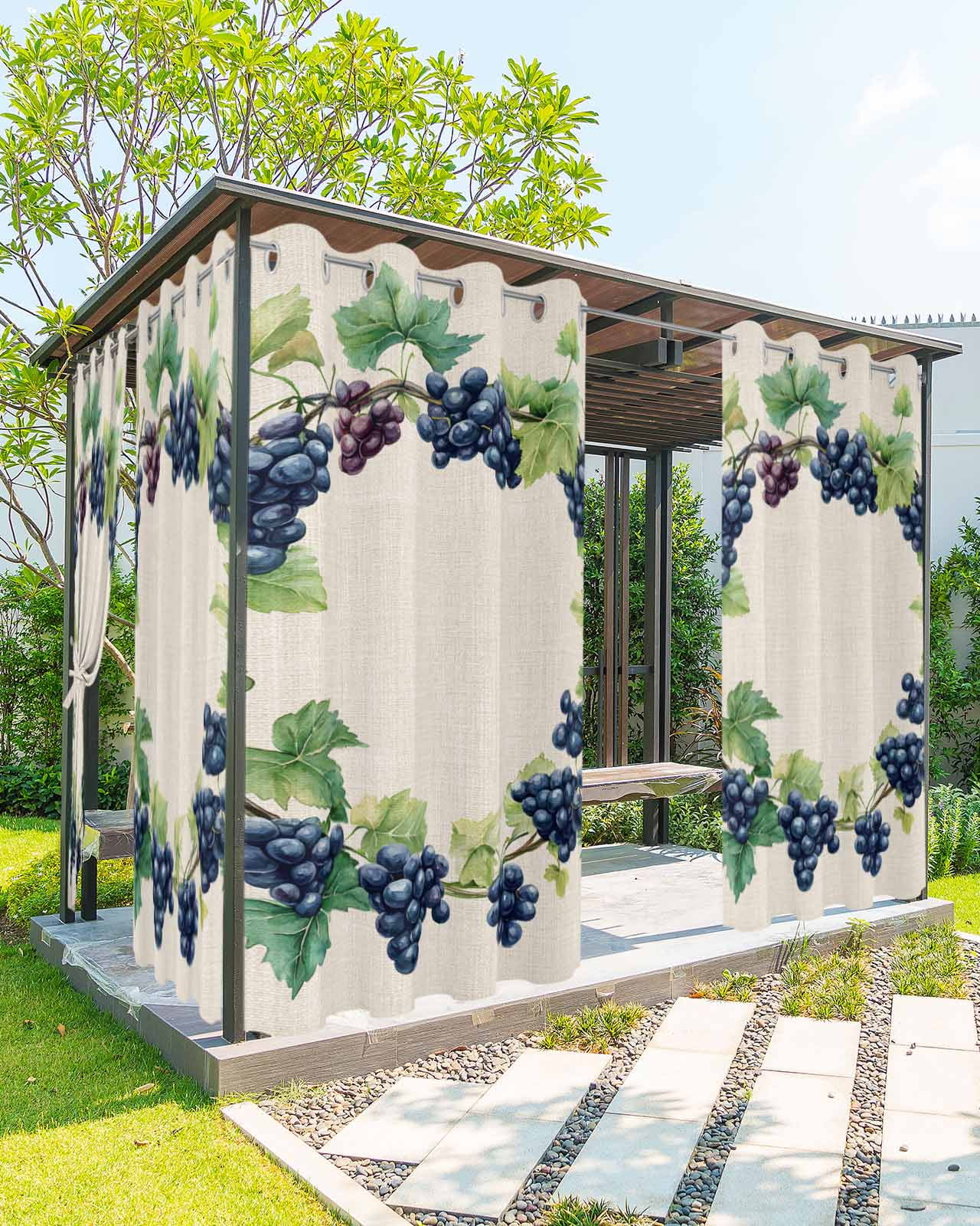 Summer Grapes Wreath Outdoor Curtains for Patio, Retro Watercolor ...