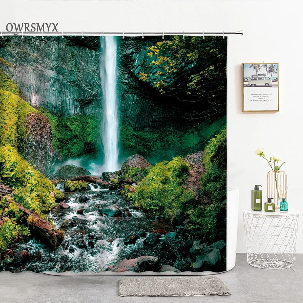 Summer Green Bamboo Forest Shower Curtain Plant Natural Scenery Bathroom Art Decor Curtain Bath ...