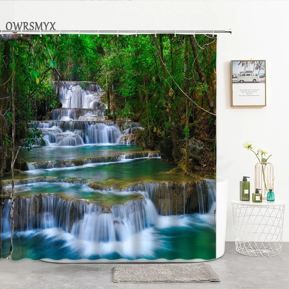 Summer Green Bamboo Forest Shower Curtain Plant Natural Scenery Bathroom Art Decor Curtain Bath ...
