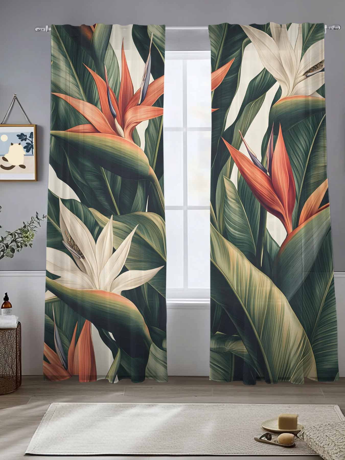 Summer Green Leaves Sheer Curtains for Living Room Bedroom Botanical ...