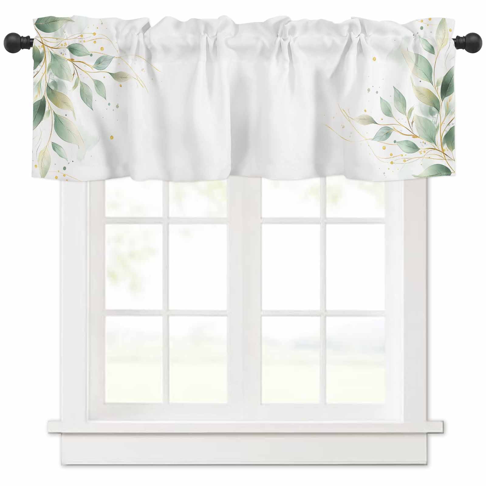 Summer Green Leaves Valances for Windows Farmhouse Kitchen Curtains ...