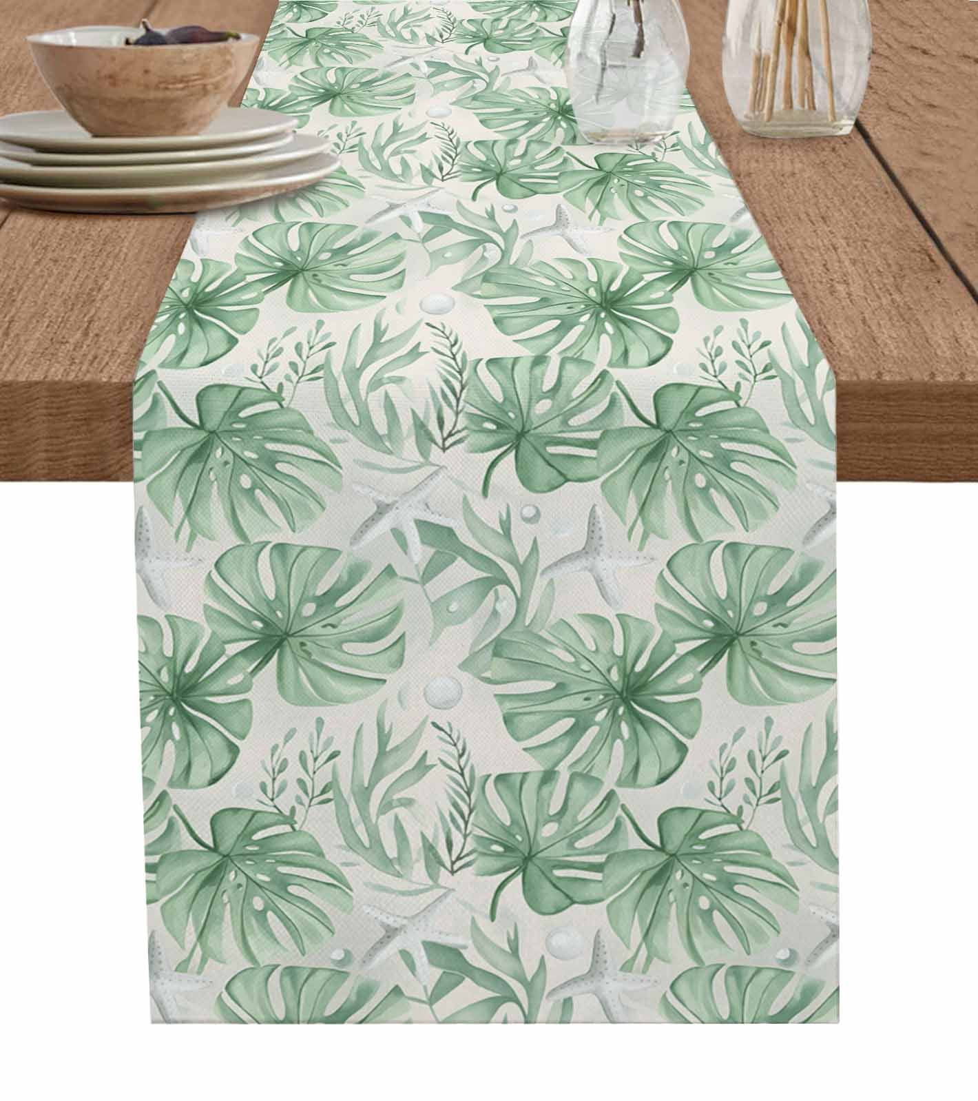 Summer Green Palm Leaf Table Runner 72 Inches, Tropical Plants ...