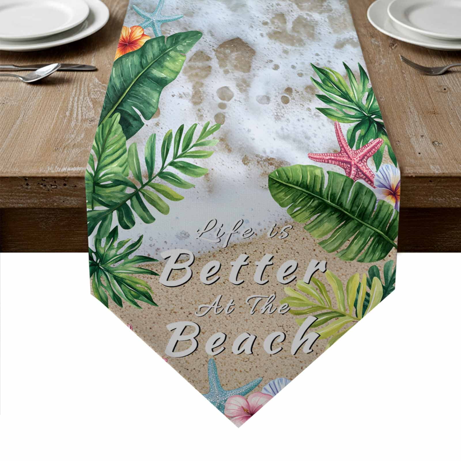 Summer Green Palm Leaf Table Runner Linen Burlap Table Runner 120 ...
