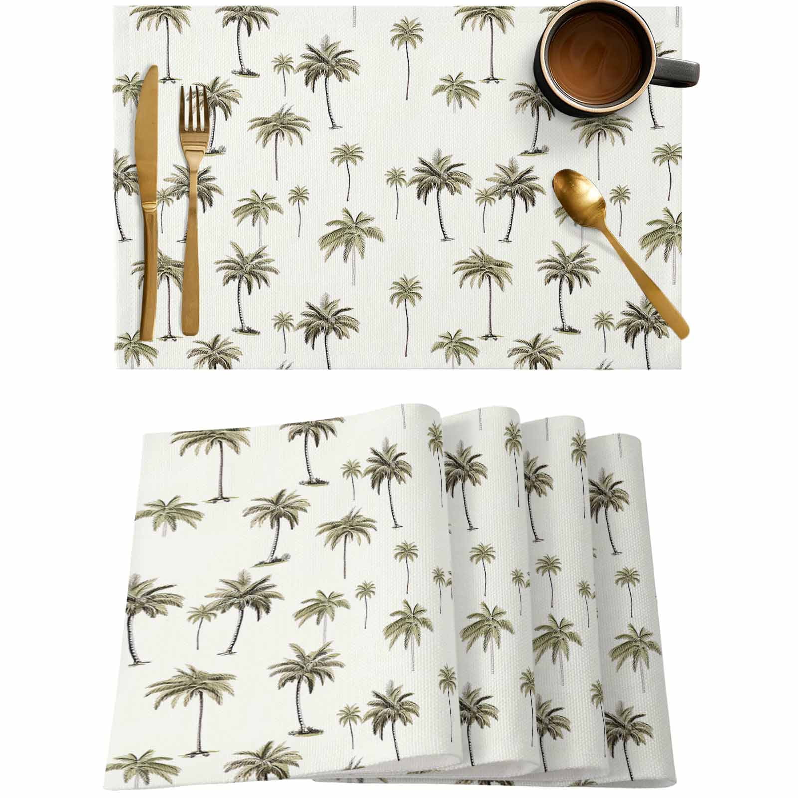 Summer Green Palm Trees on White Placemats Set of 4,Wipeable Washable ...