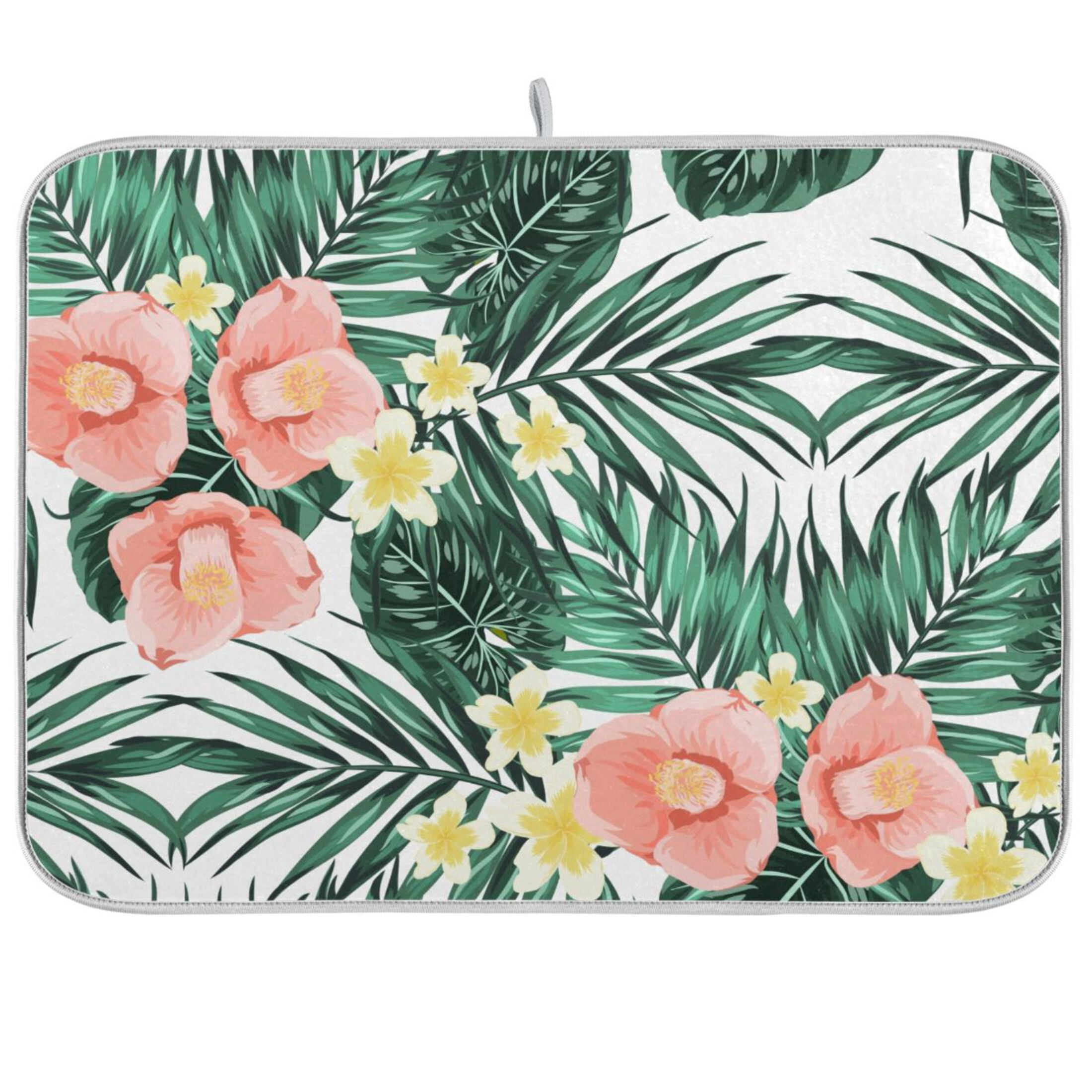 Summer Green Tropical Palm Tree Monstera Leaves Dish Drying Mat ...