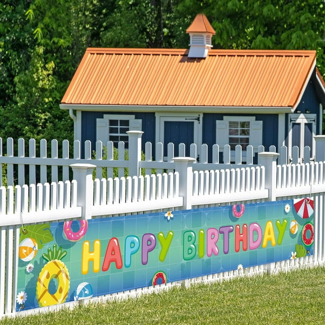 Summer Happy Birthday Banner,Swimming Pool Theme Birthday Banner ...