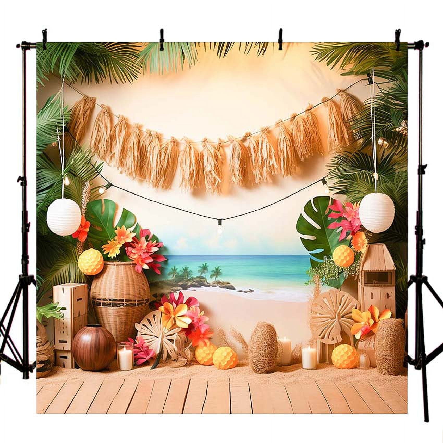 Summer Hawaii Beach Floral Luau Aloha Girl Birthday Party Cake Smash r Backdrop Photo Studio ...