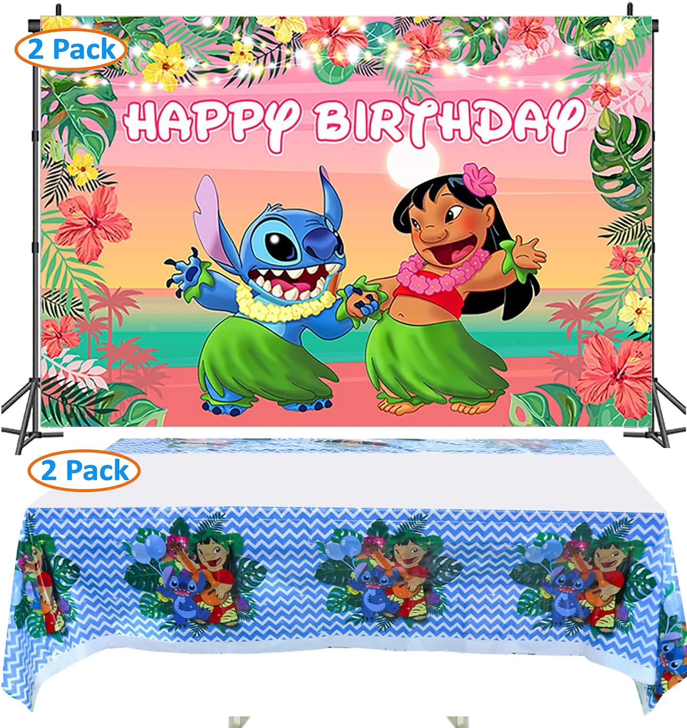 Summer Hawaiian Aloha 2Pcs Backdrop Birthday Party Supplies Lilo and ...