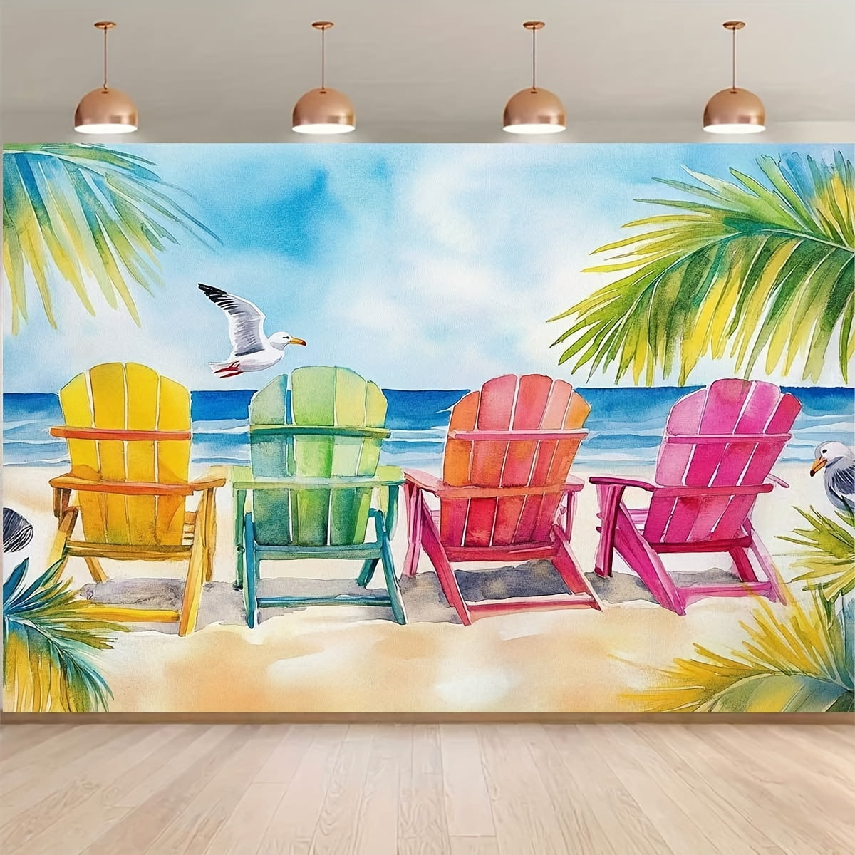 Summer Hawaiian Beach Backdrop Blue Sky Ocean Backdrops Palm Tree ...