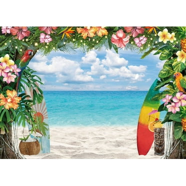 7×5FT Tropical Luau Backdrop Summer Hawaii Beach Backdrop Surfboard ...
