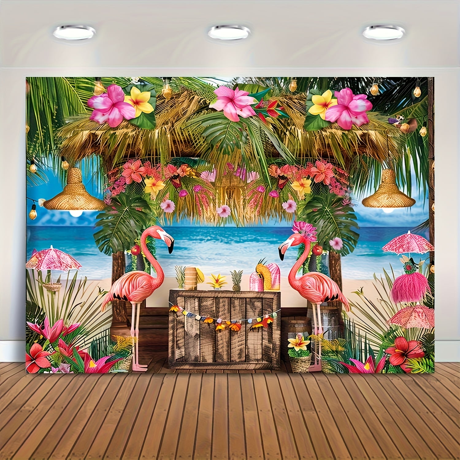 Summer Hawaiian Beach Backdrop Tropical Tiki Bar Luau Party Background ...
