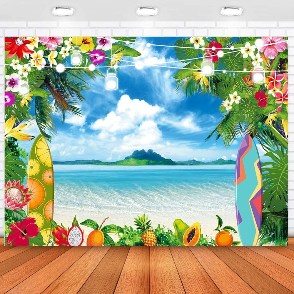 Summer Hawaiian Beach Photography Backdrop Tropical Luau Palm Floral ...