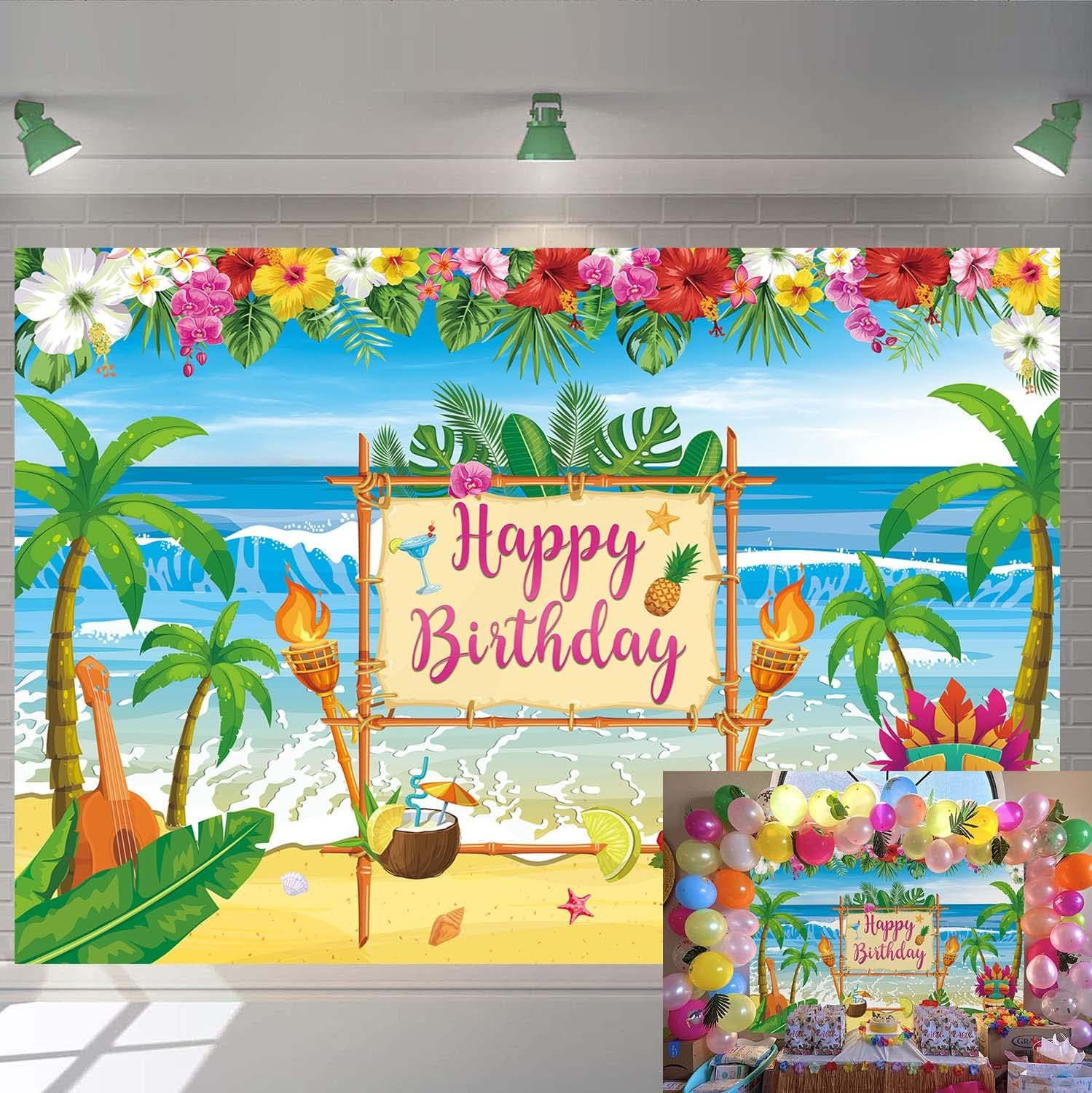 Summer Hawaiian Birthday Backdrop for Aloha Luau Party Decorations ...