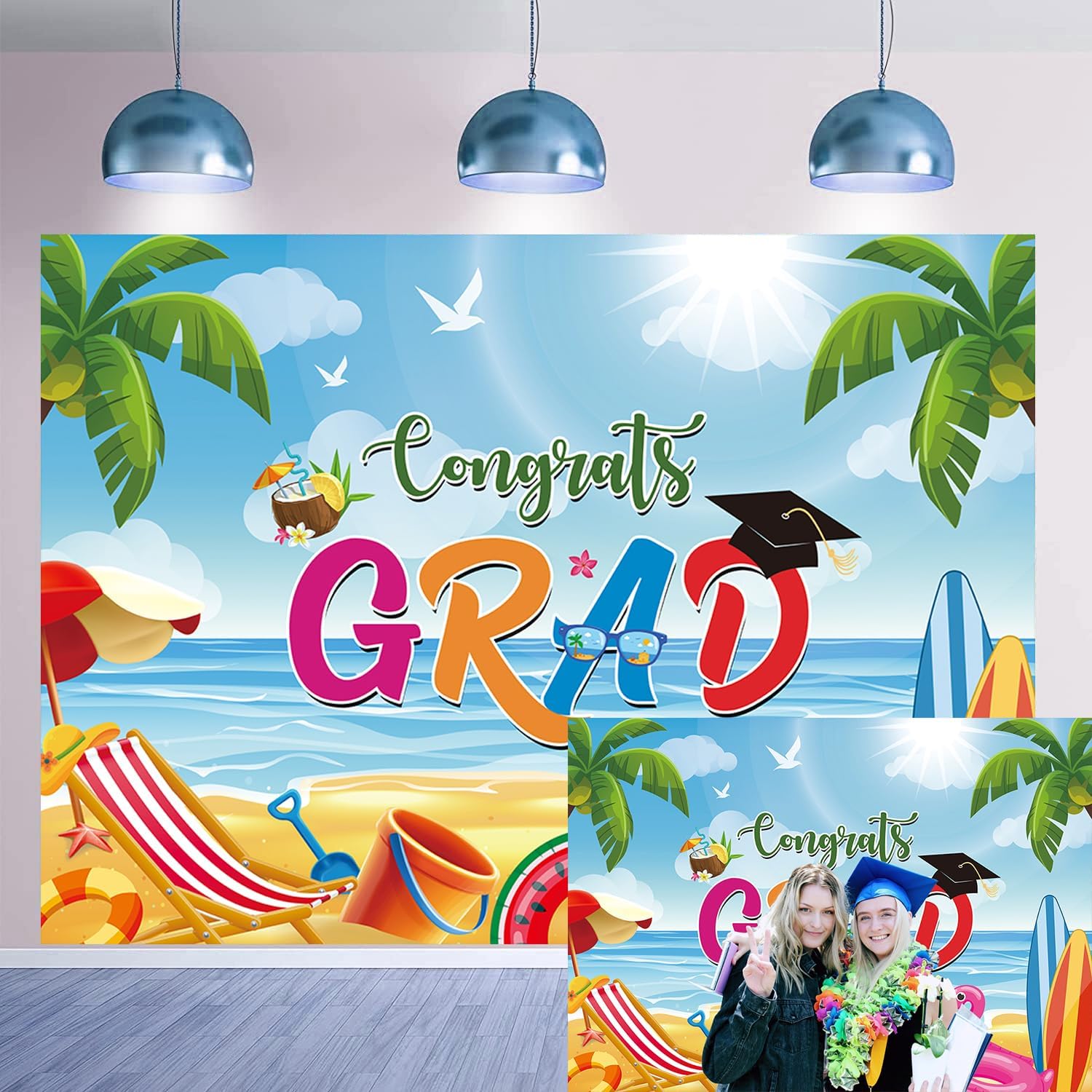 Summer Hawaiian Congrats Graduation Backdrop Tropical Congrats Grad ...