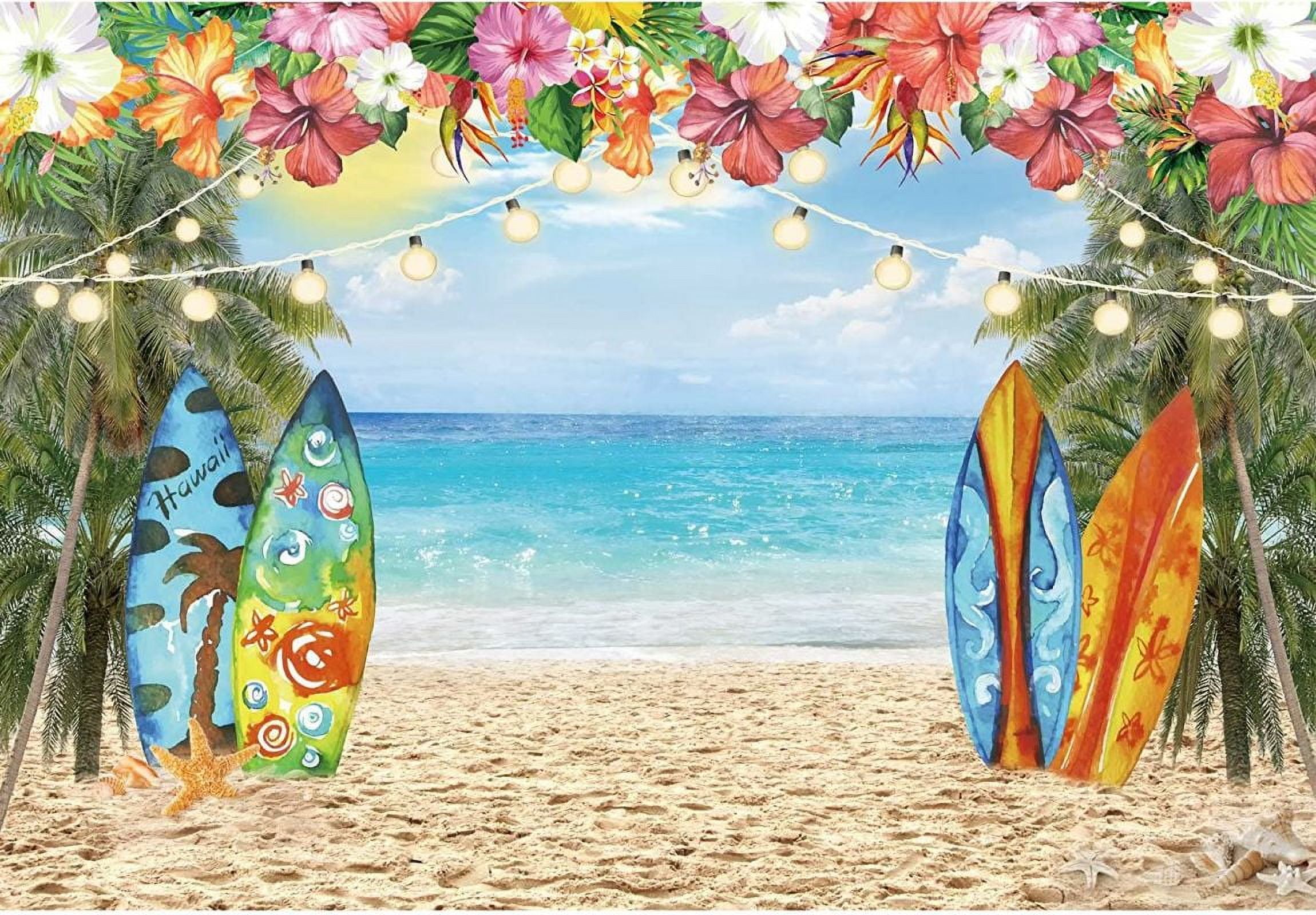 Summer Hawaiian Pool Beach Tropical Surfing Background Custom Birthday ...