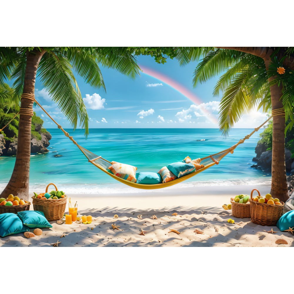 Summer Hawaiian Tropical Beach Backdrop Aloha Seaside Ocean Surfboard ...