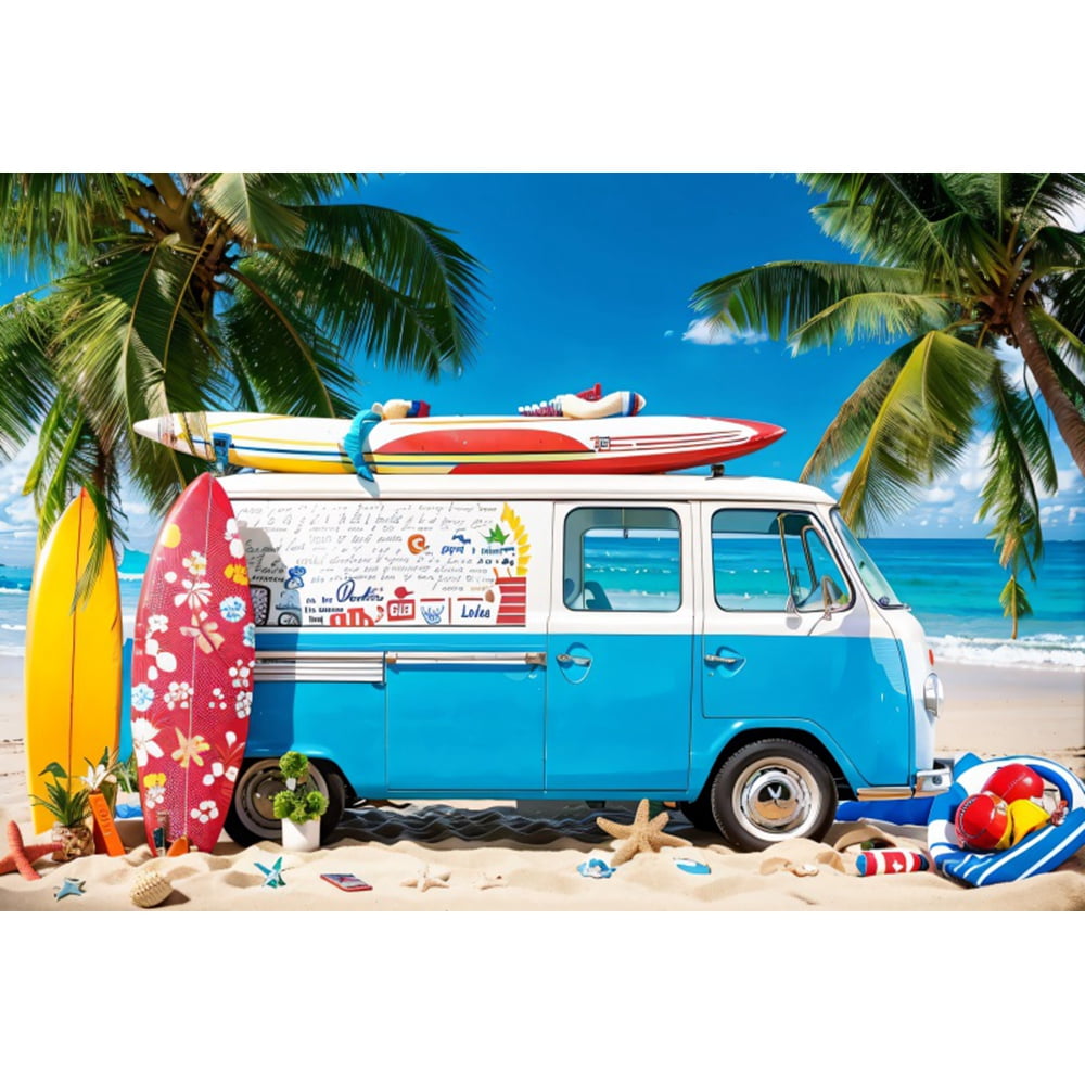 Summer Hawaiian Tropical Beach Backdrop Aloha Seaside Ocean Surfboard ...