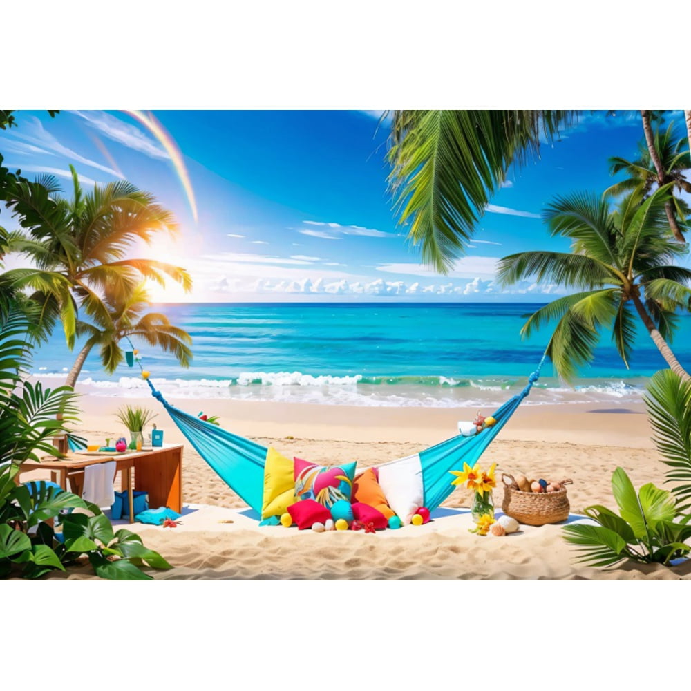 Summer Hawaiian Tropical Beach Backdrop Aloha Seaside Ocean Surfboard ...