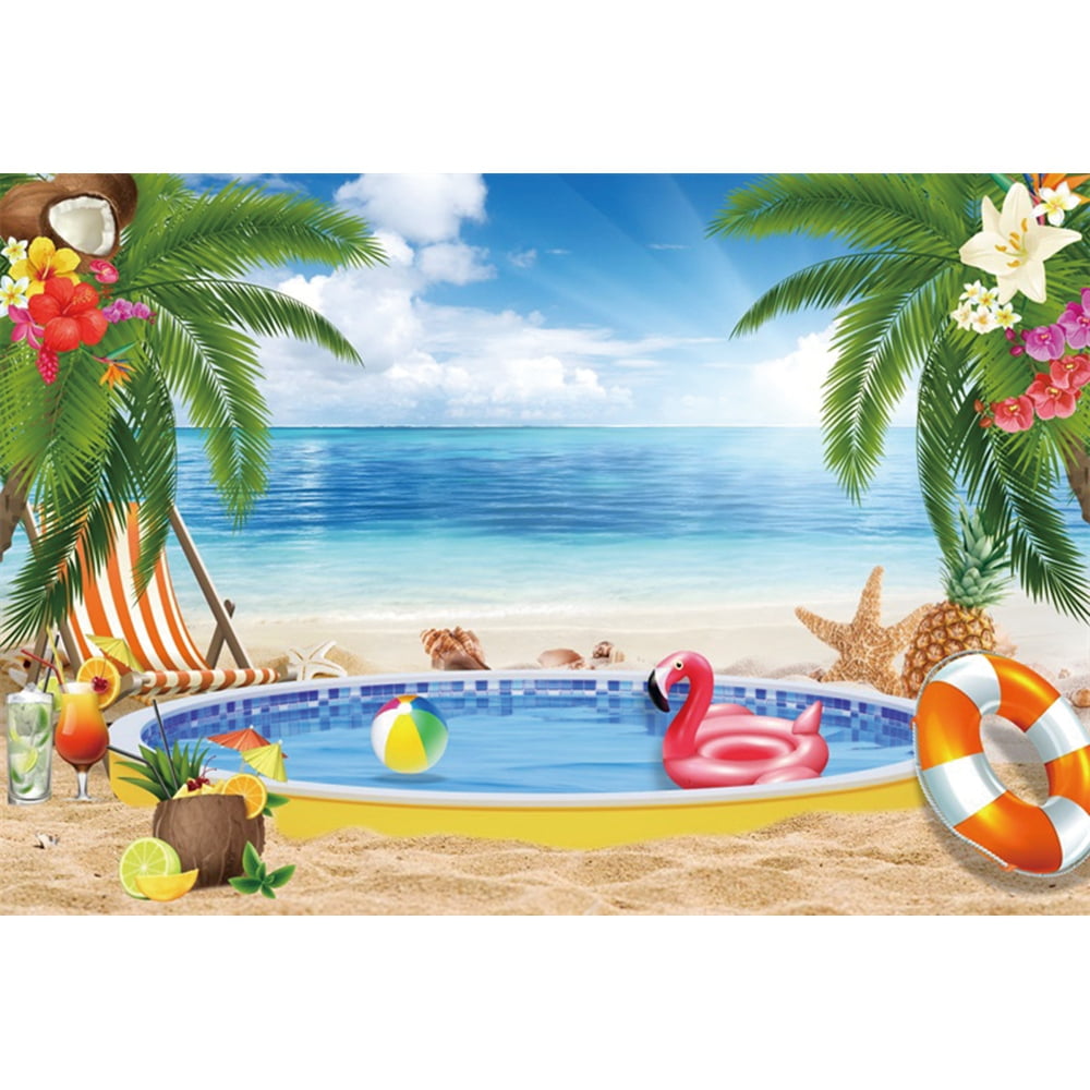 Summer Hawaiian Tropical Beach Backdrop Aloha Seaside Ocean Surfboard ...