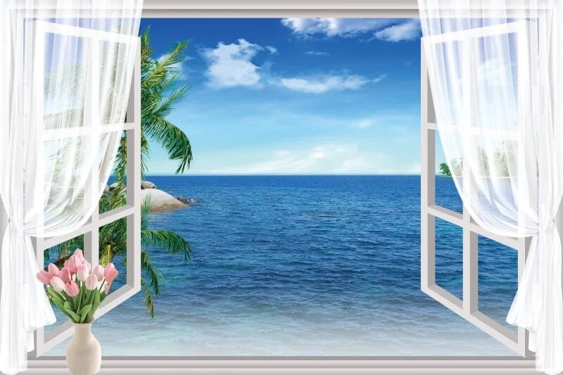 Summer Hawaiian Tropical Window Ocean Island Natural Scenery Photo ...