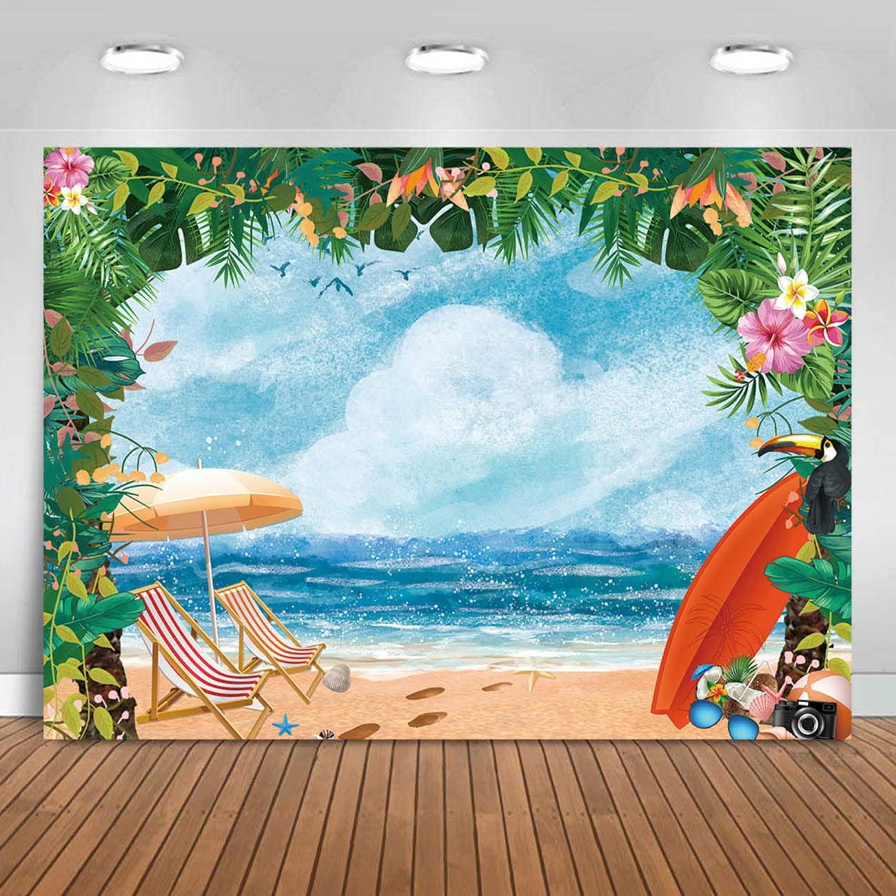 Summer Hawaiian Wind Birthday Party Backdrop Palm Leaf Sky Ocean ...